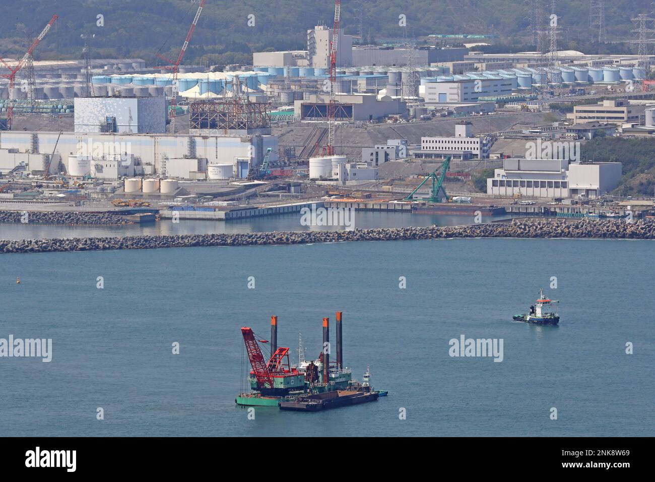 An aerial photo shows a drilling vessel off the crippled Fukushima No ...