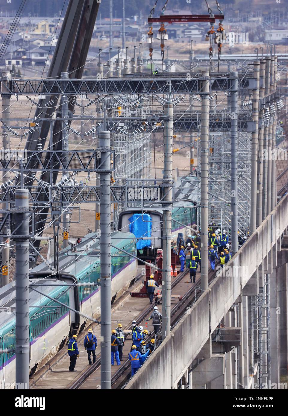 Tohoku-Hokkaido Shinkansen (Bullet train) vehicles which derailed due ...