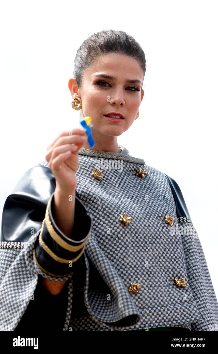 Actress Juana Acosta, poses for Europa Press with a Ukrainian flag, at ...