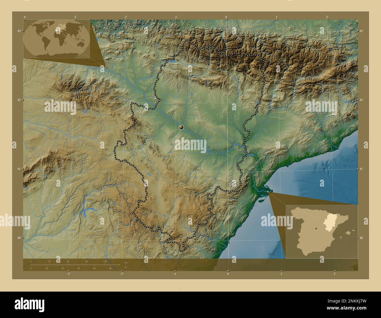 Aragona, comunità autonoma della Spagna. Mappa di altitudine colorata ...