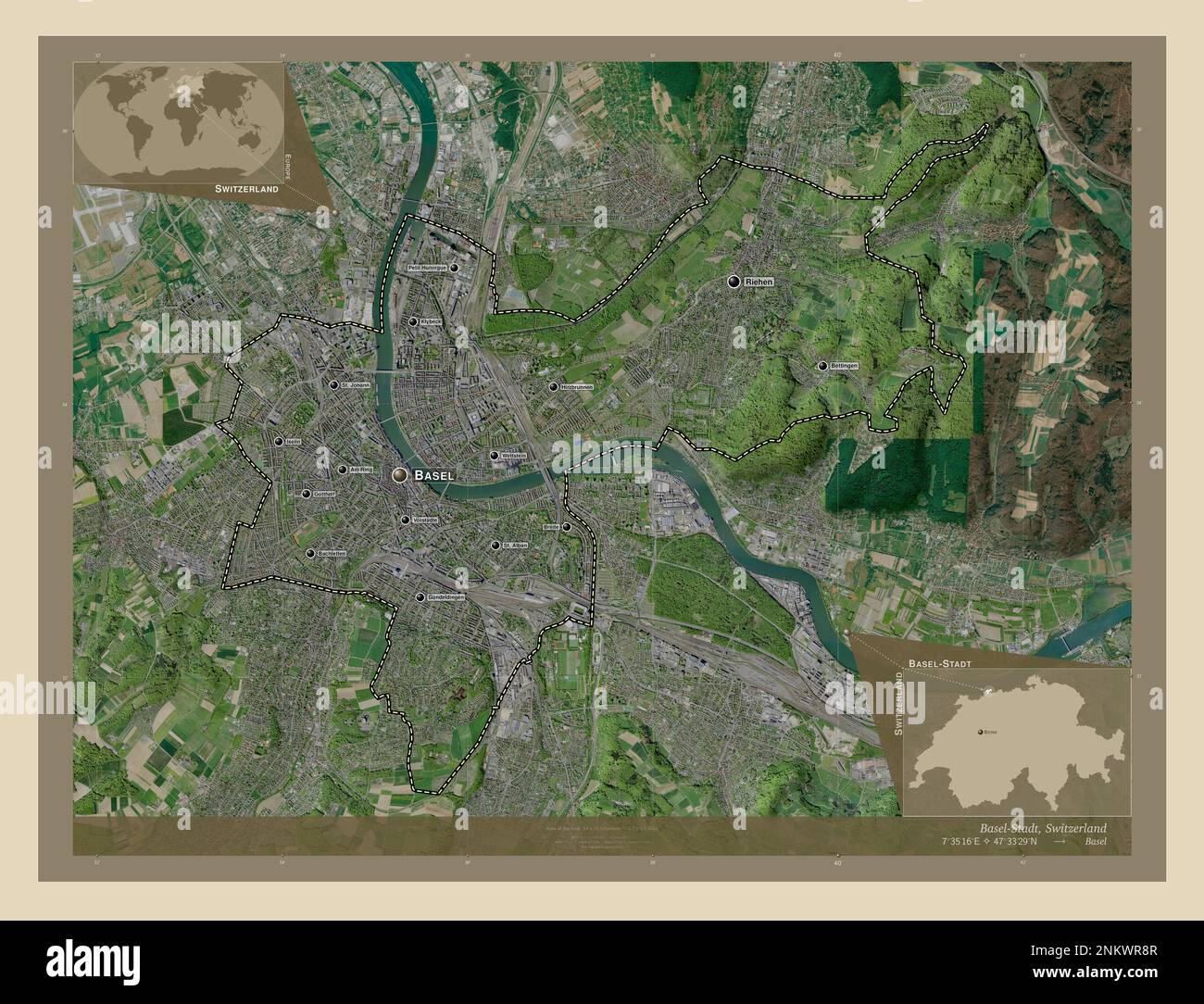 Basilea-Città, Cantone della Svizzera. Mappa satellitare ad alta ...