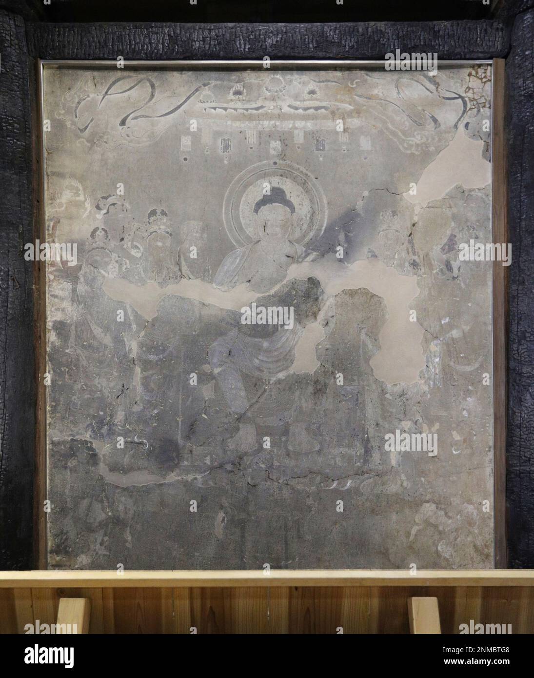 The mural painting at Kondo (main hall) of Horyuji Temple is opened to ...