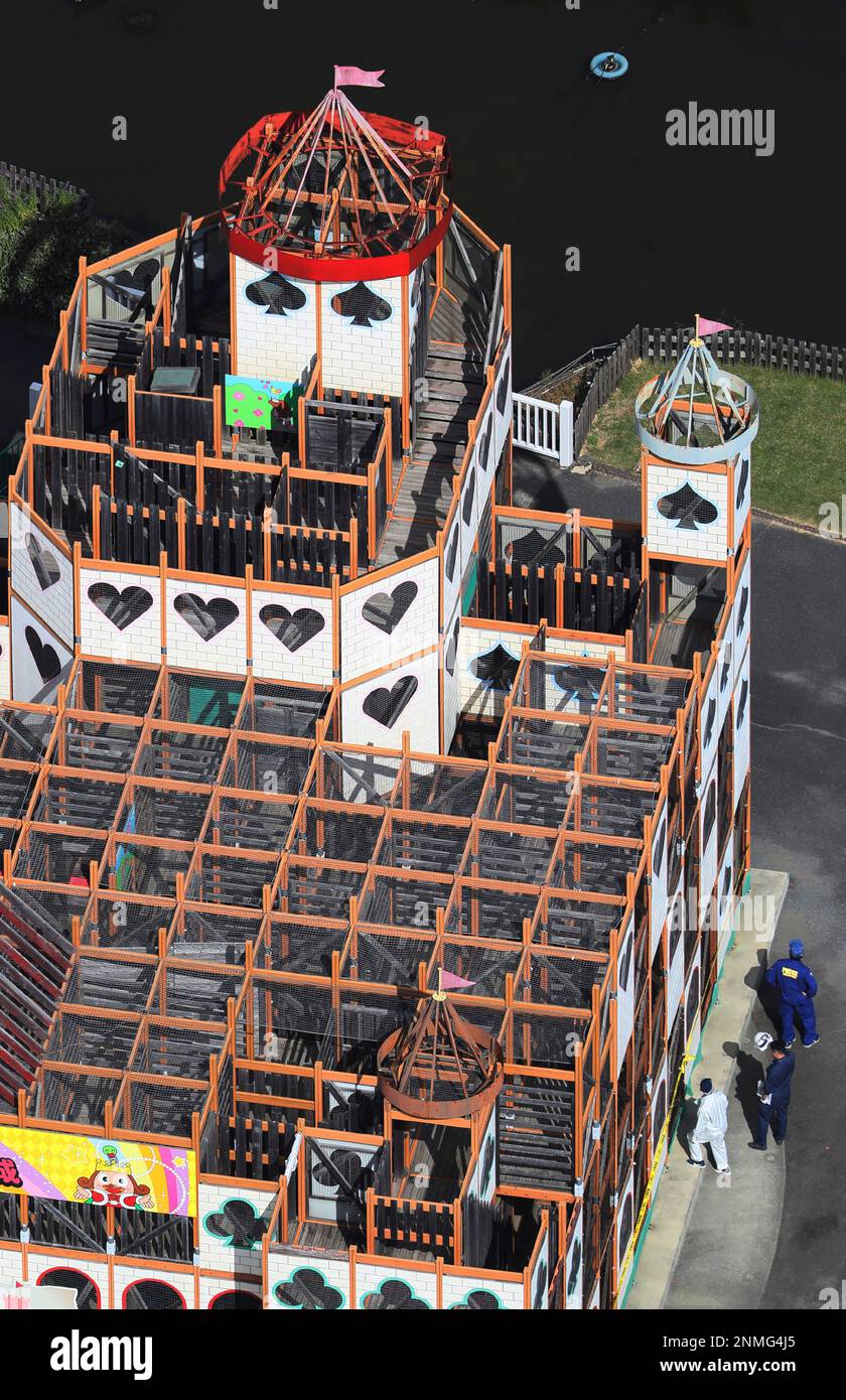 An aerial photo shows three-dimensional maze facility "Karakuri Meikyu ...
