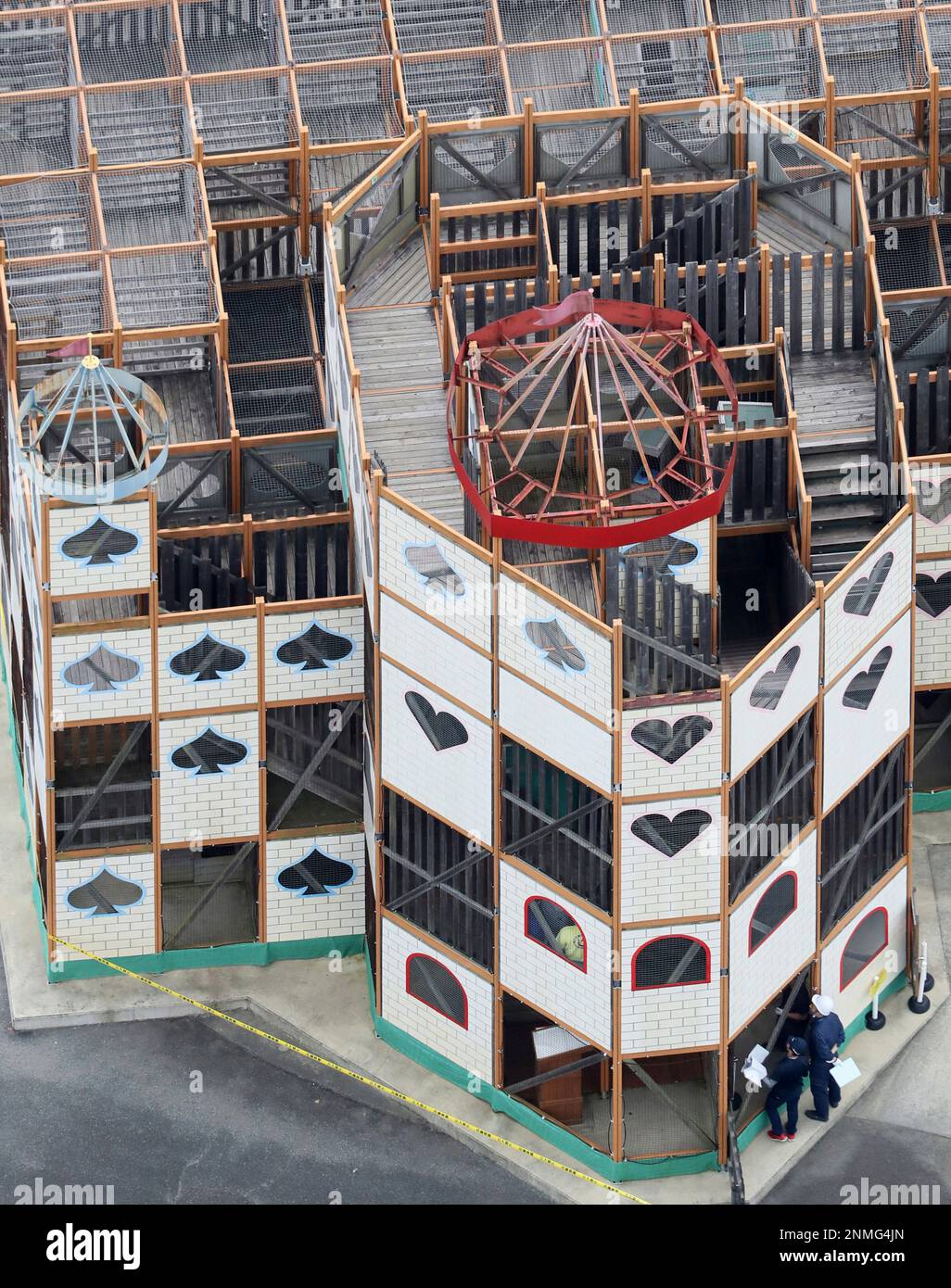 An aerial photo shows three-dimensional maze facility "Karakuri Meikyu ...
