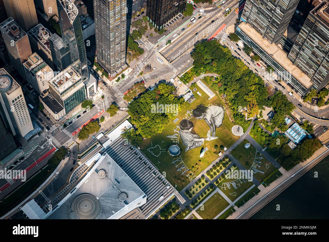 An aerial view shows the giant ephemeral landart painting entitled ...