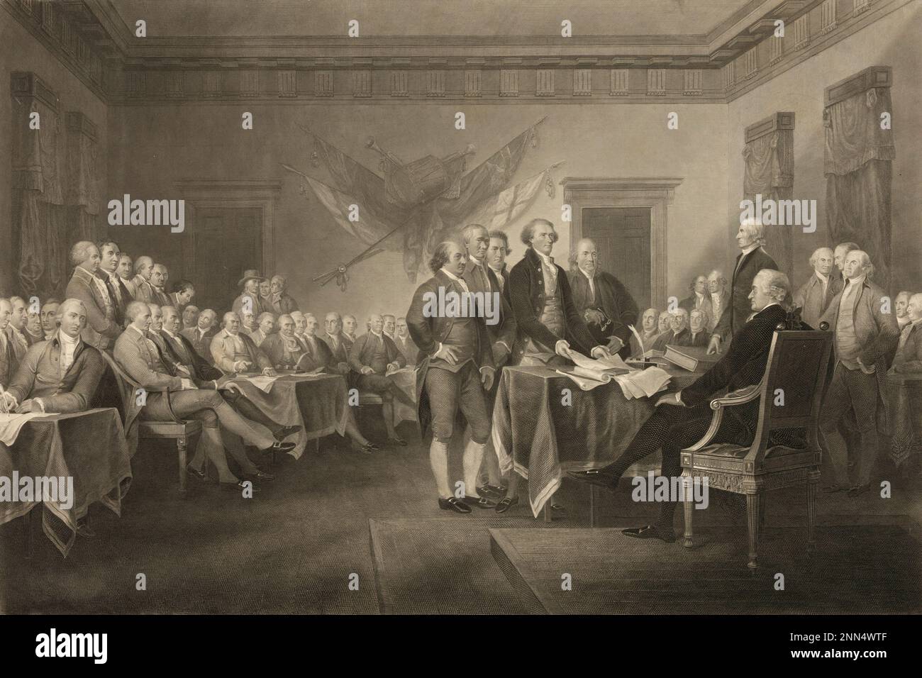 This image shows an 1876 engraving titled "Declaration of Independence ...