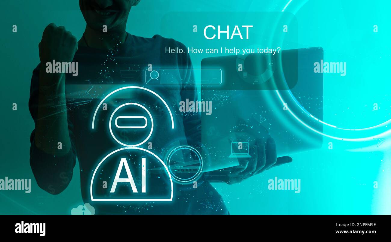 Intelligenza artificiale. Uomo che utilizza la tecnologia Smart robot ... Intelligenza artificiale. Uomo che utilizza la tecnologia Smart robot ...
