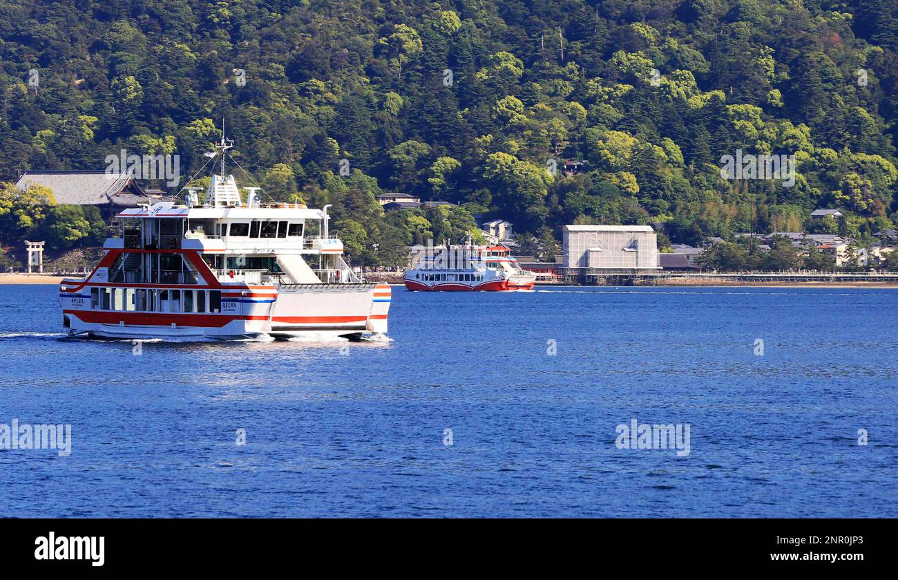 JR Miyajima Ferry crosses around Miyajima in Hatsukaichi City ...