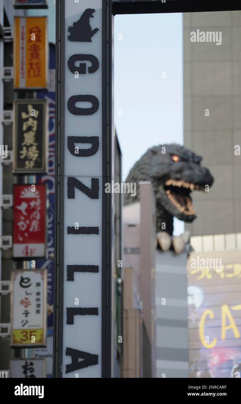 A life-sized Godzilla appears at Kabukichō in Shinjuku Ward, Tokyo on ...