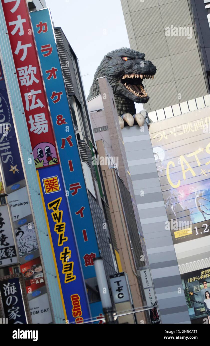 A life-sized Godzilla appears at Kabukichō in Shinjuku Ward, Tokyo on ...