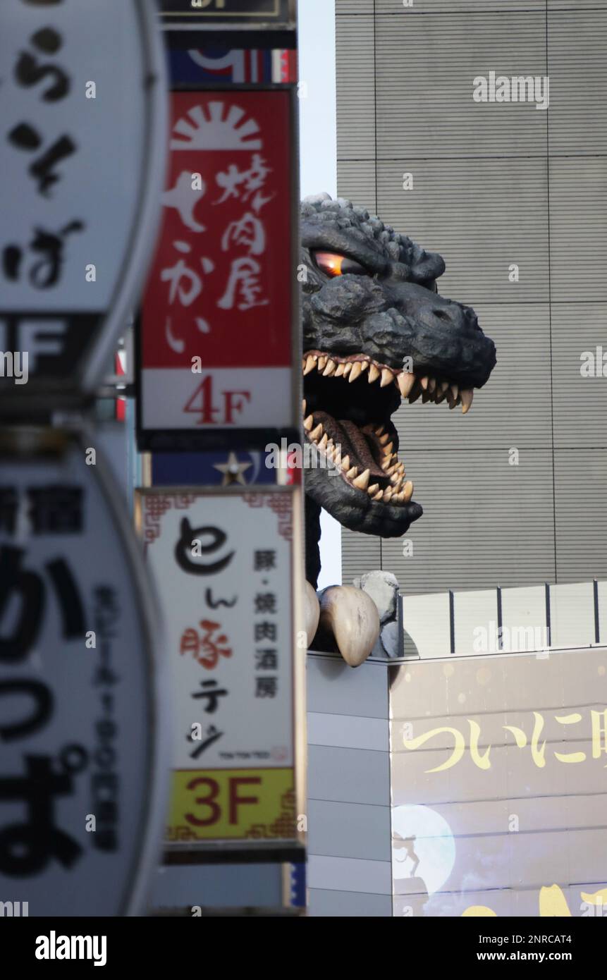 A life-sized Godzilla appears at Kabukichō in Shinjuku Ward, Tokyo on ...