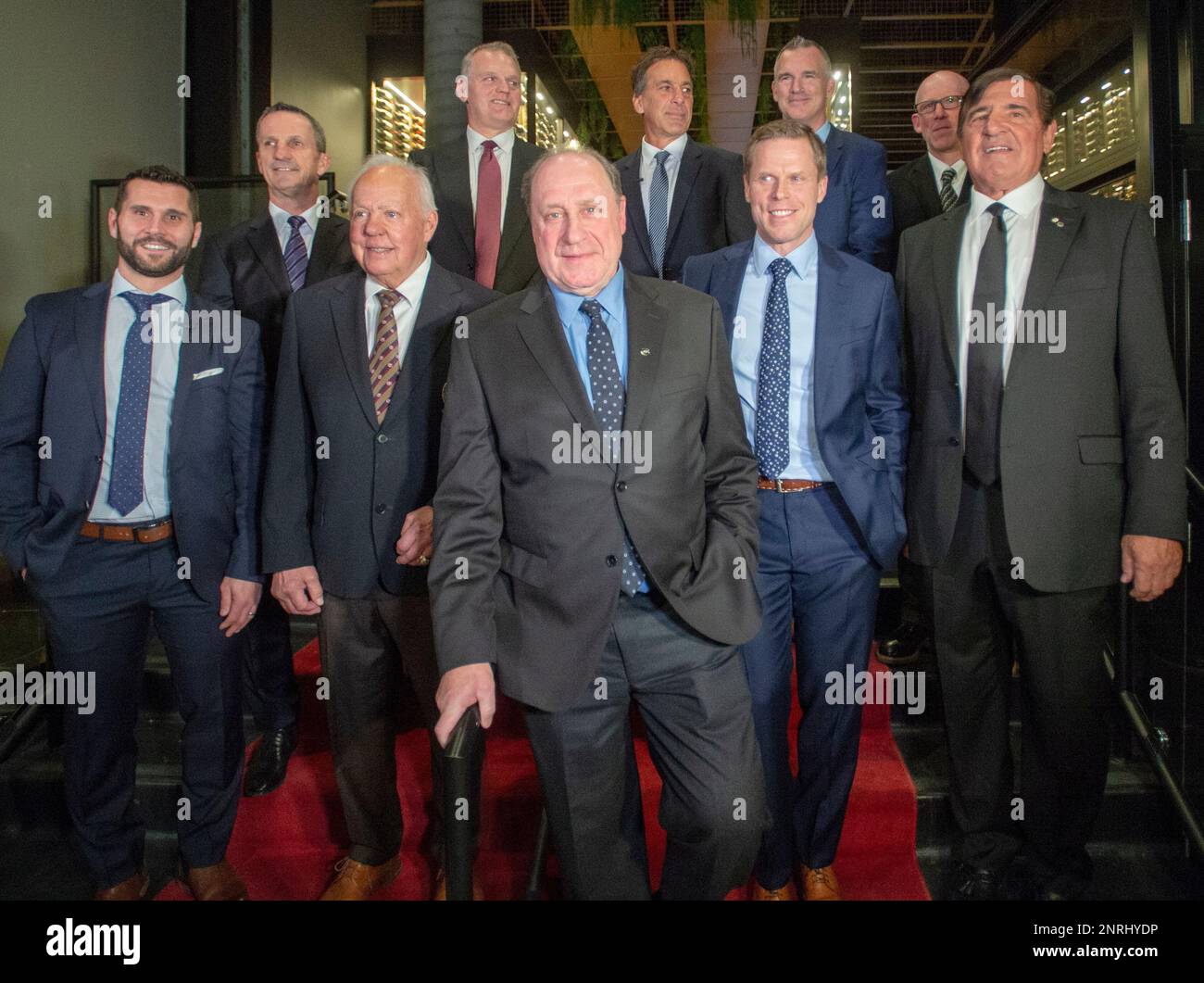 Former captains of the Montreal Canadiens pose for photos before the ...