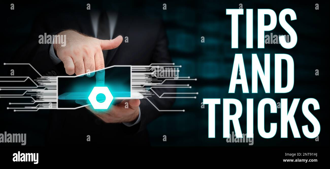 Testo che mostra suggerimenti e trucchi ispiratori. Internet Concept ...