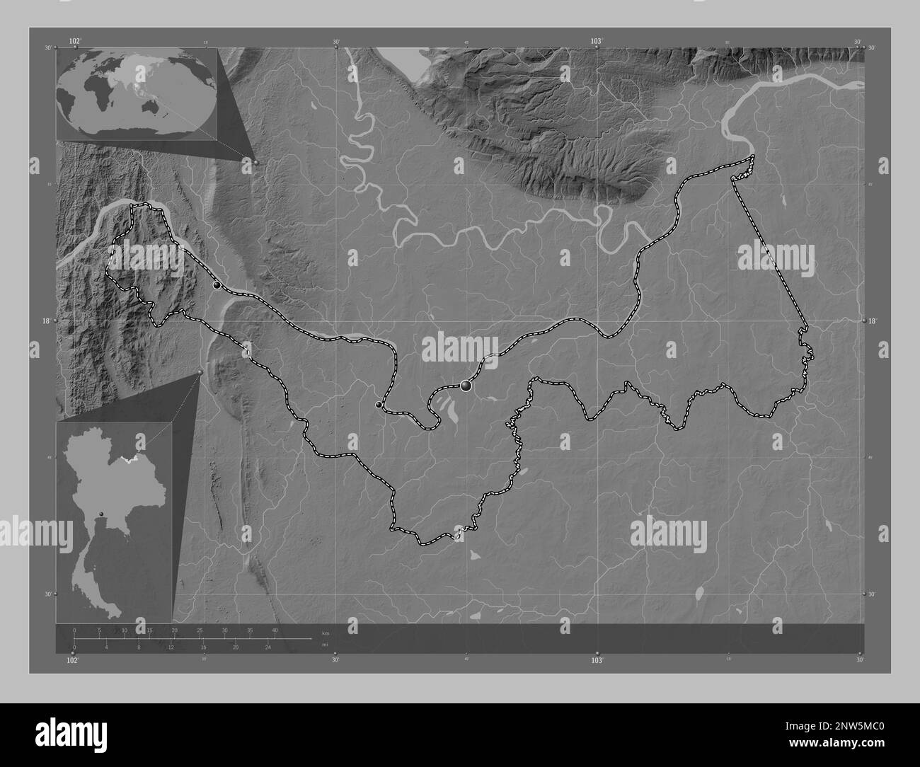 Nong Khai, provincia della Thailandia. Mappa in scala di grigi con ...