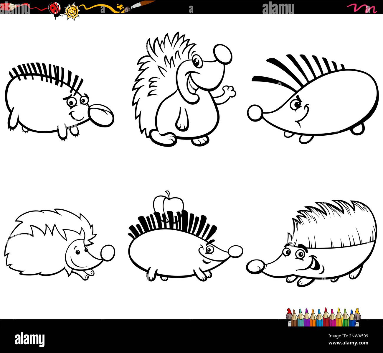 Cartoni animati in bianco e nero umoristico illustrazione di ricci ...