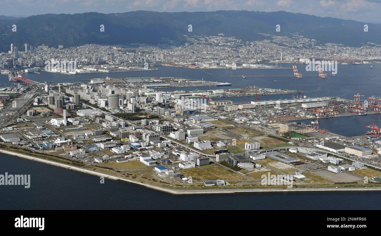 An aerial photo taken on Oct.18, 2018 shows KOBE Biomedical Innovation ...