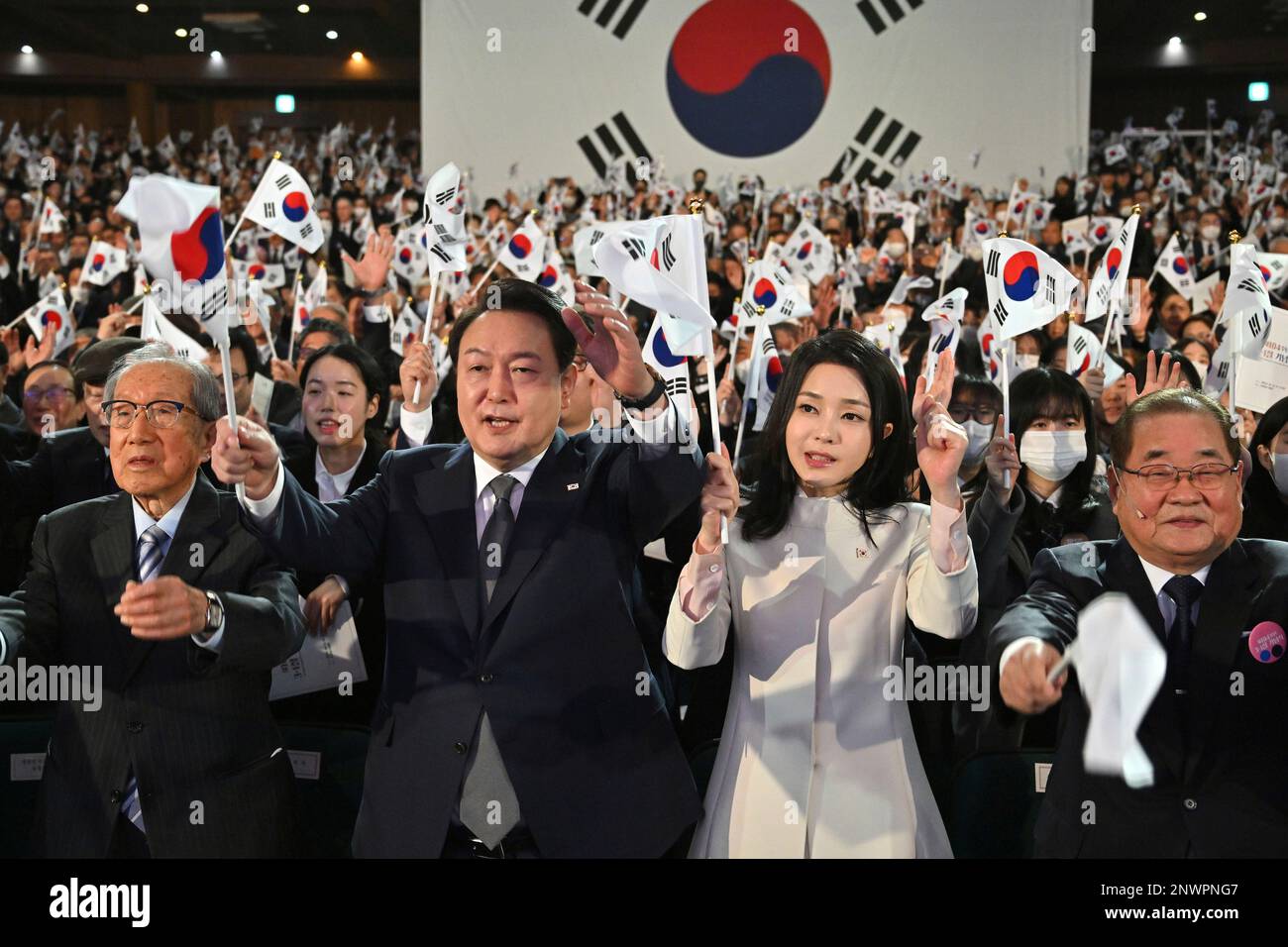 South Korea's President Yoon Suk Yeol, center left, and his wife Kim ...
