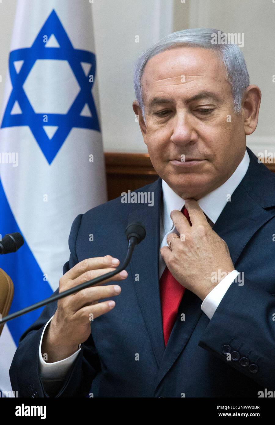 Israel Prime Minister Benjamin Netanyahu addresses the weekly cabinet ...