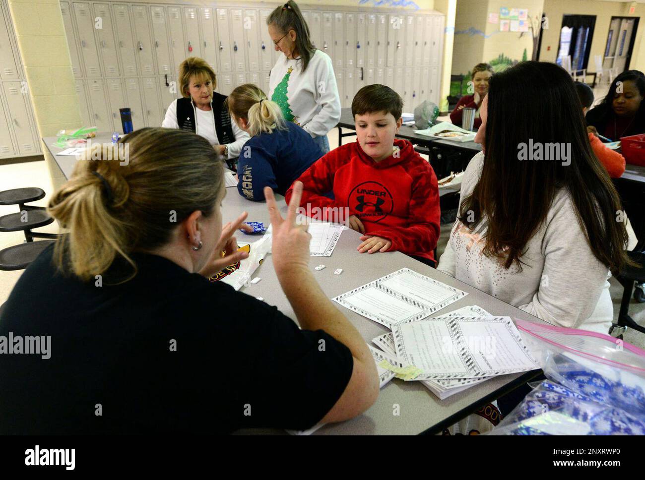 Montvale Elementary School teacher Misti Heath shows a math dominos ...