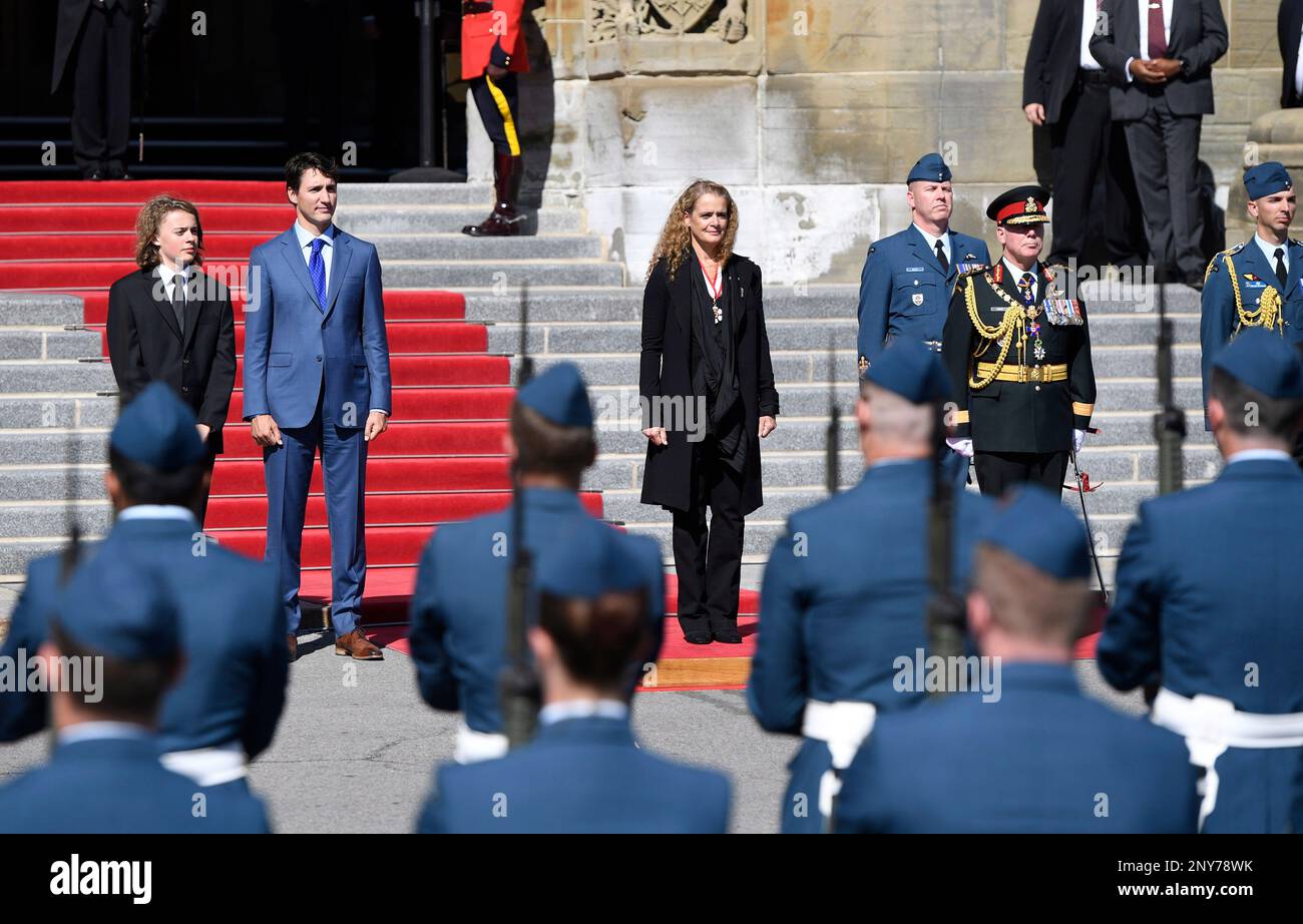 Canada's 29th Governor General Julie Payette, center, arrives to take part in an inspection of ...