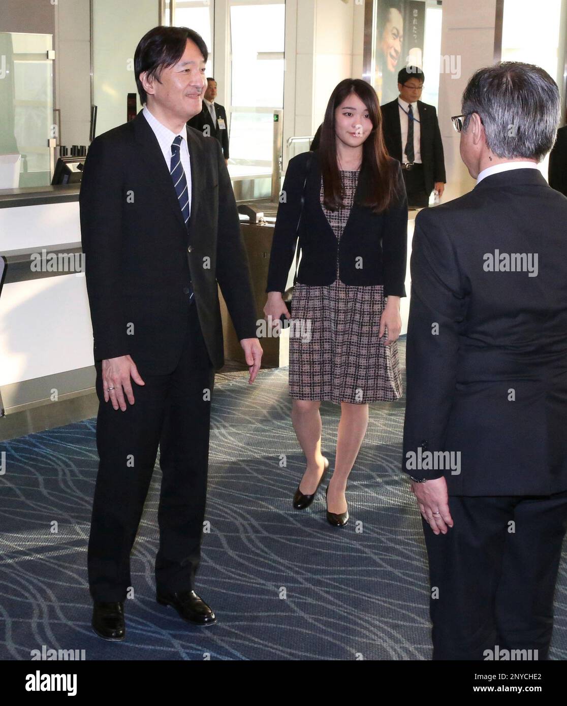 Japan's Prince Akishino (L) and his daughter Princess Mako arrive at ...