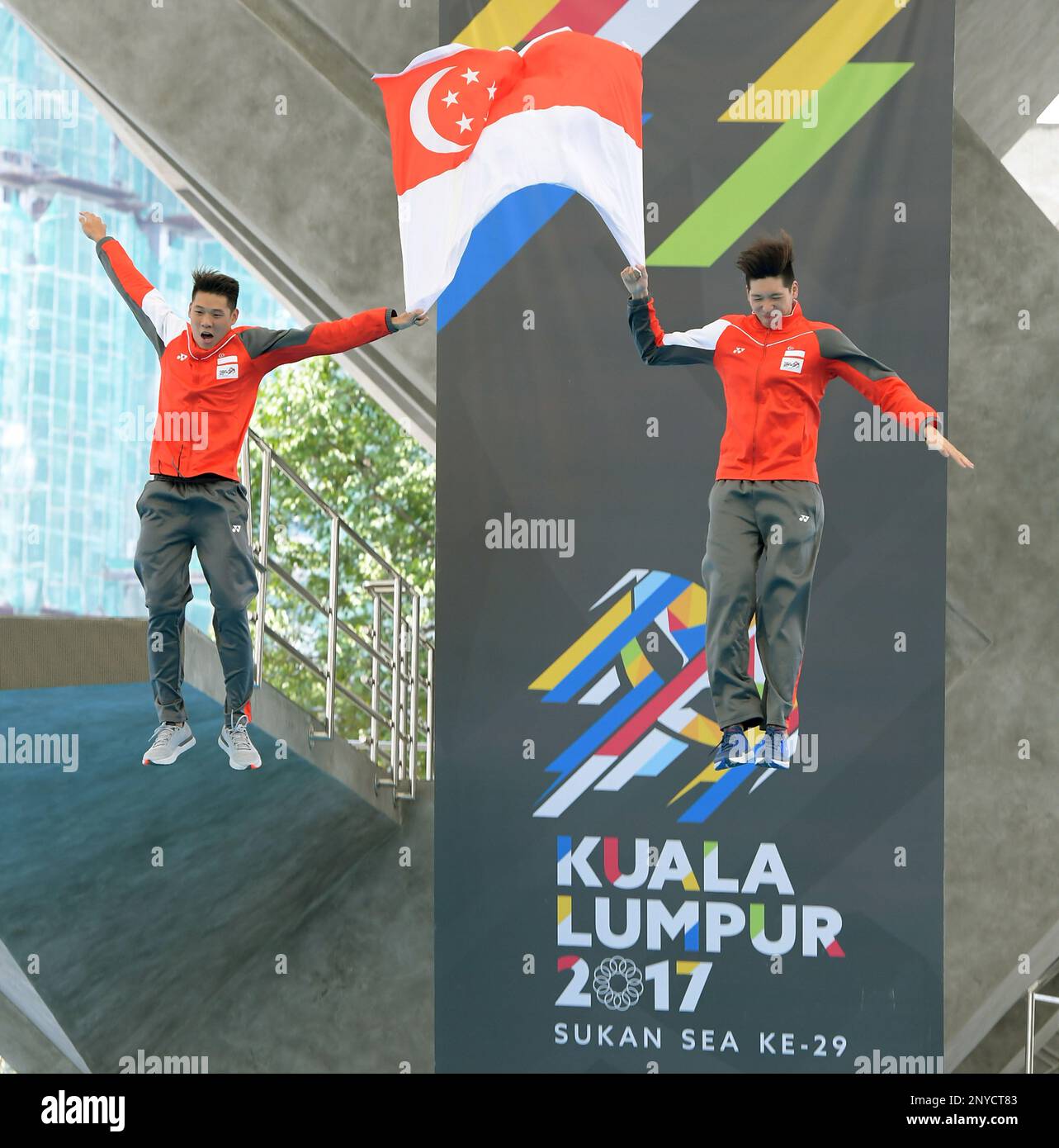 SEA Games water polo debutants Chow Jing Lun (left) and Yu Junjie ...
