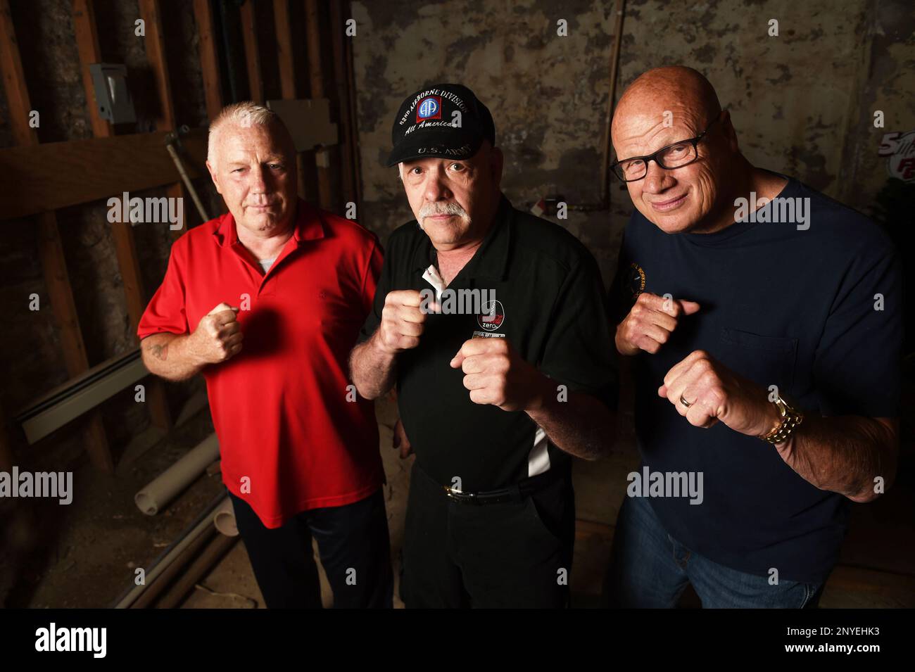 ADVANCE FOR SATURDAY, AUG. 12, 2017 Former boxers, from left, Russell ...