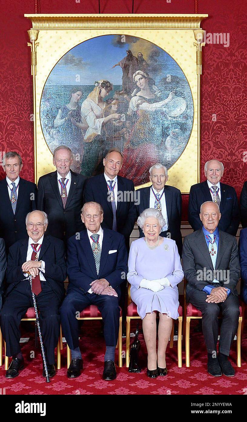 The Order of Merit members pose for a group photograph, from left back ...