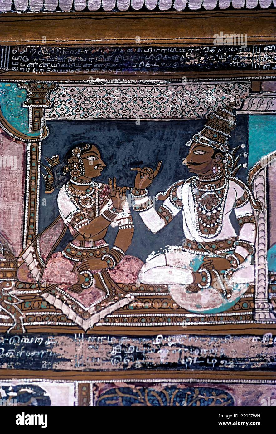 16th ° secolo Ramayana epica murales in Alagar Kovil, Alagar Koyil ...
