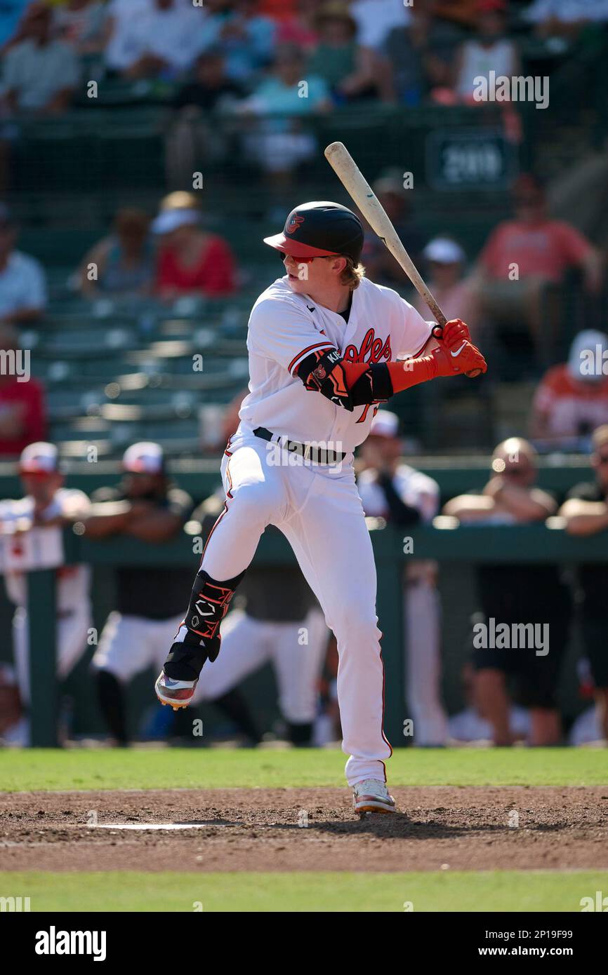 Baltimore Orioles Heston Kjerstad (75) bats during a spring training ...