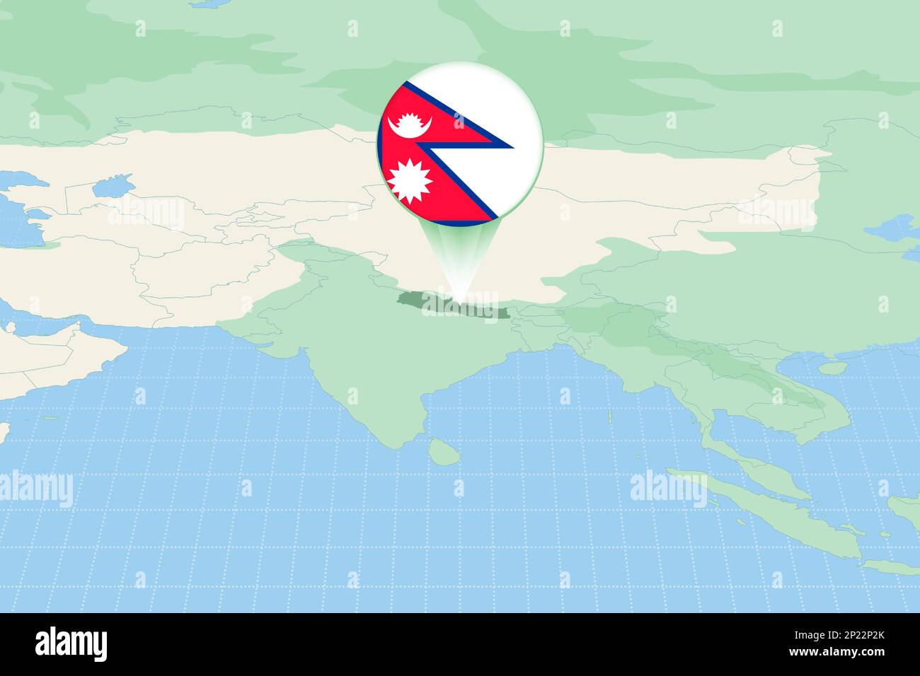 Illustrazione della mappa del Nepal con la bandiera. Illustrazione ...