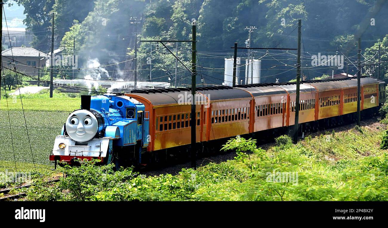 Thomas the Tank Engine runs in the test operation on the Oigawa Line in ...