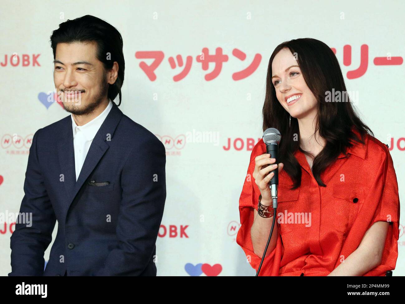 American actress Charlotte Kate Fox (R) with Japan's actor Tetsuji ...