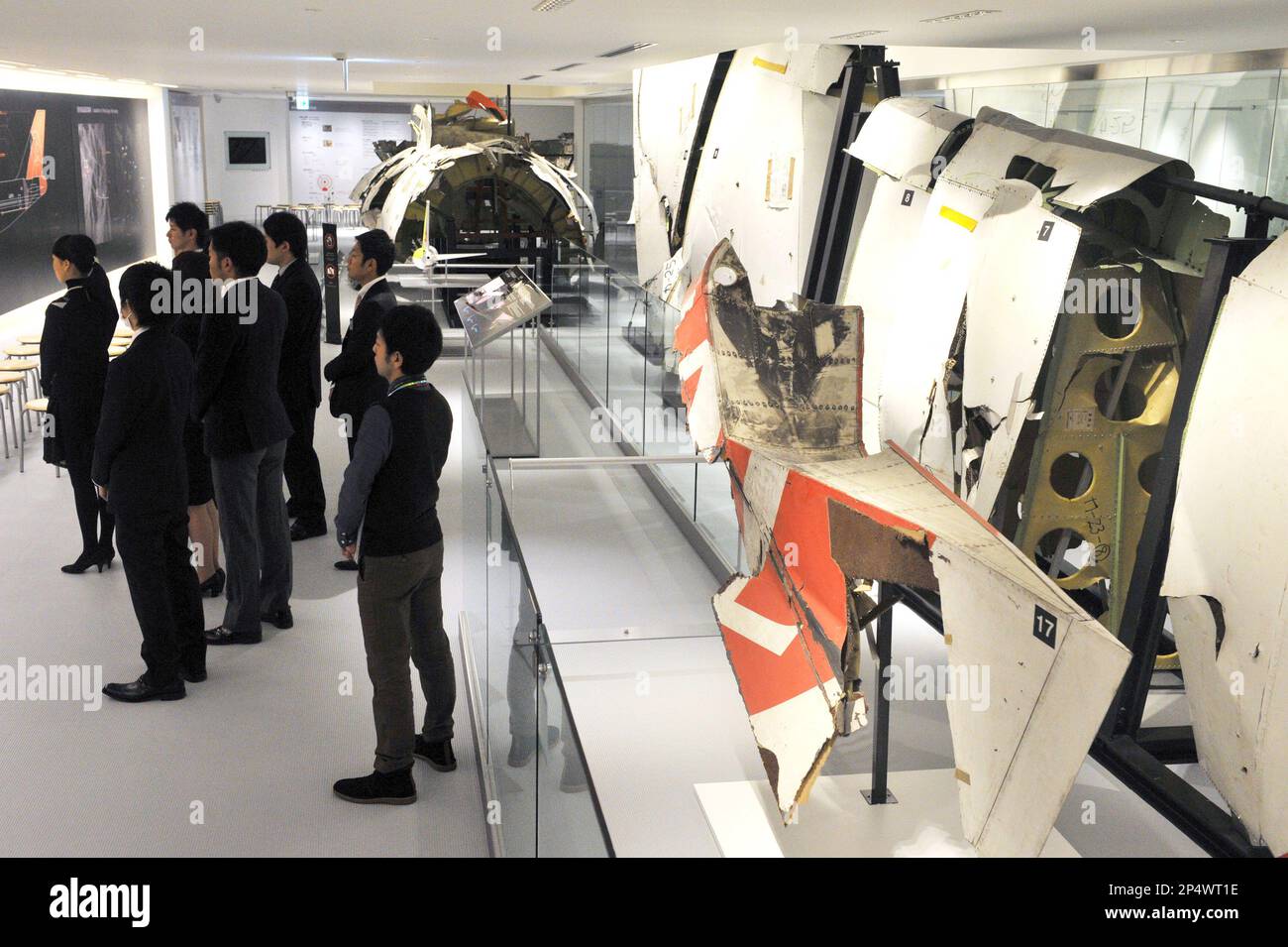 Parts from the JAL jumbo jet that crashed in 1985 are displayed at the ...