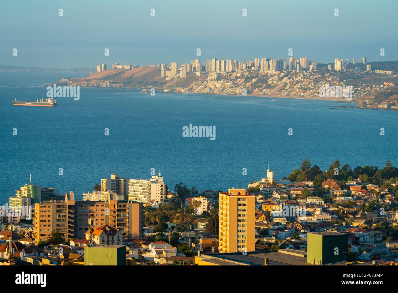 Vista elevata della città costiera di Vina del Mar vista da Mirador ...