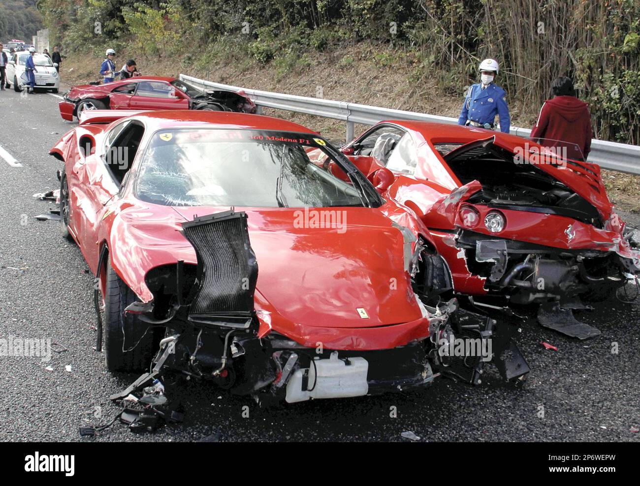 Sports car Ferraris are ruined in a accident on the Chugoku Express way ...