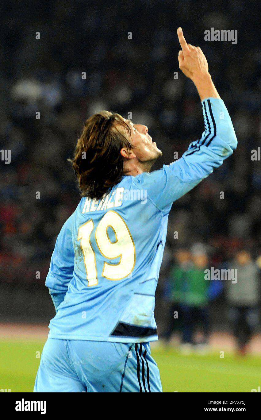 Marseille's Gabriel Heinze, celebrate after scoring a goal during the ...