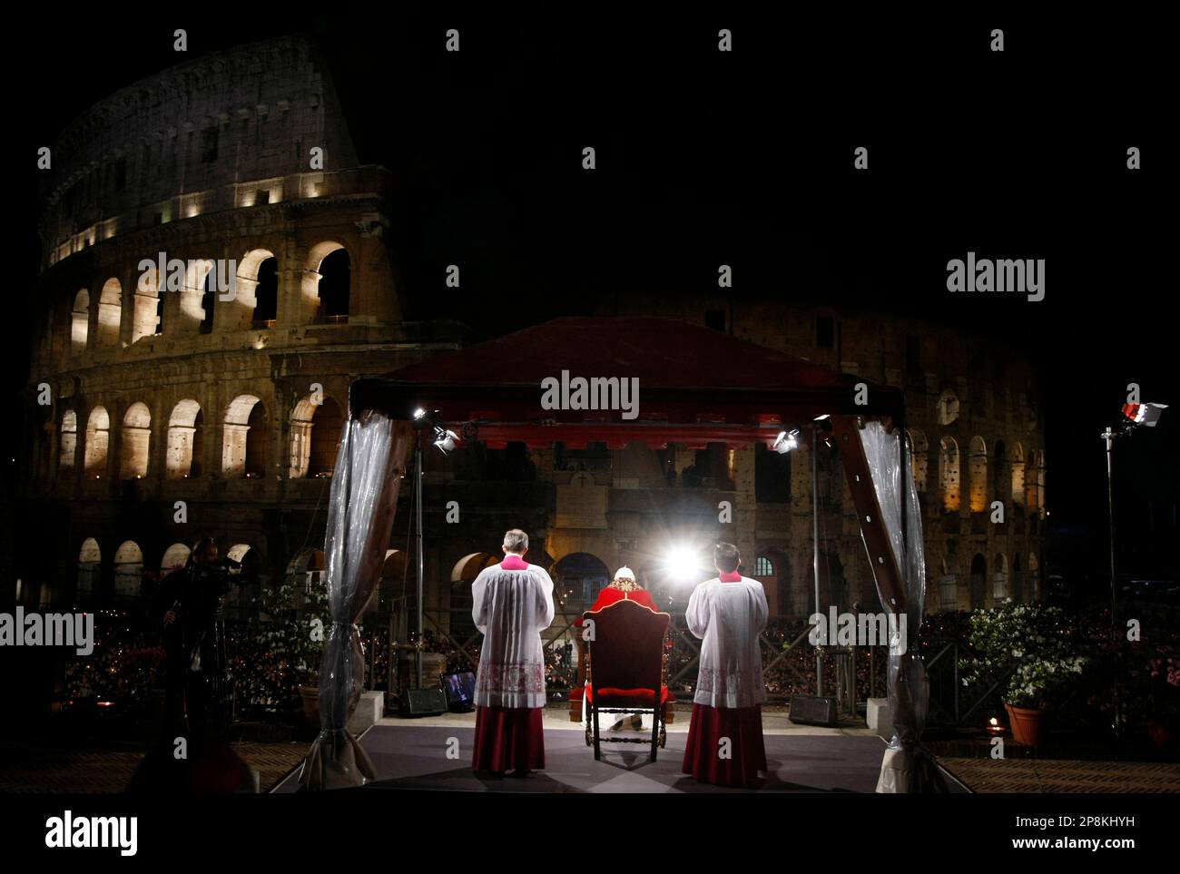 Pope Benedict XVI, center, celebrates the Via Crucis (Way of the Cross ...