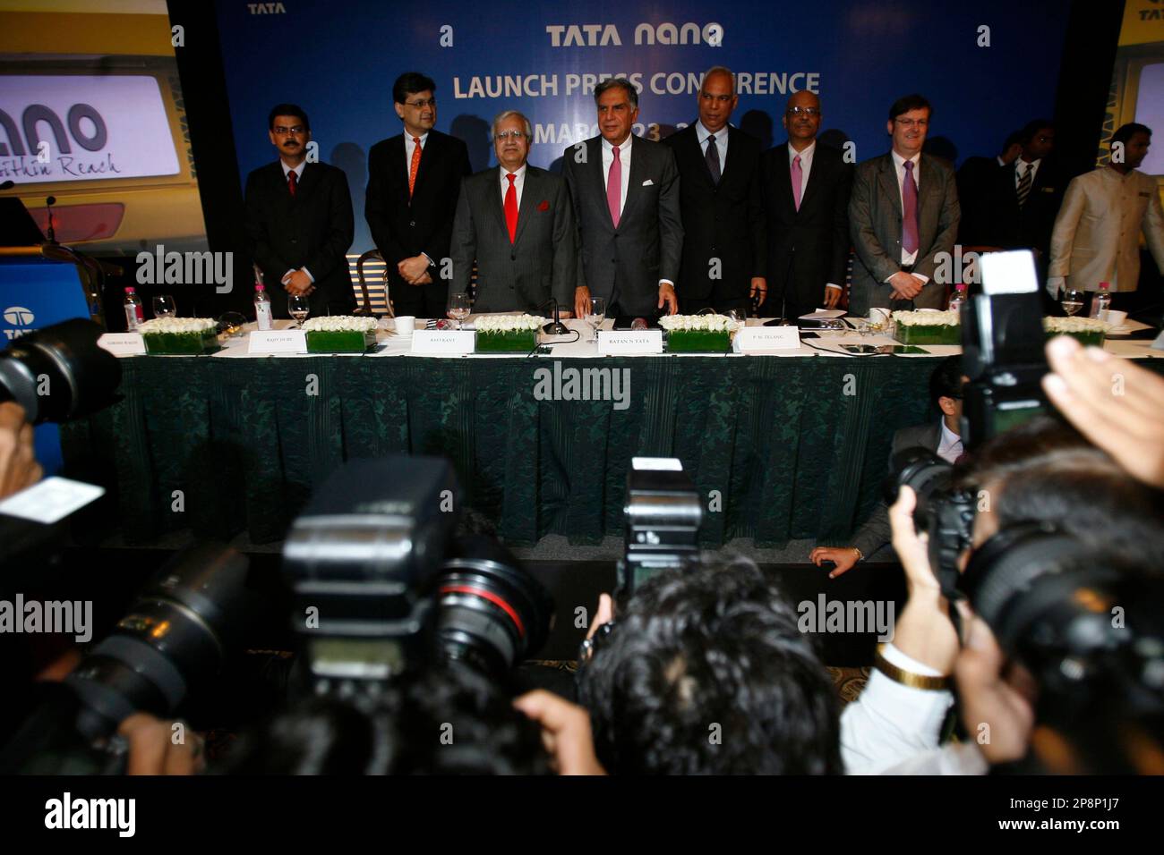 Tata Motors team members, from left, Tata Nano Project Head Girish Wagh ...