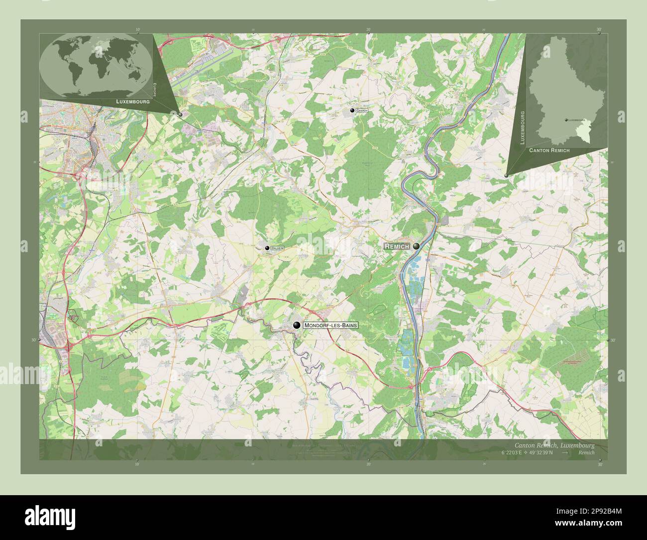 Cantone Remich, cantone del Lussemburgo. Aprire la mappa stradale ...