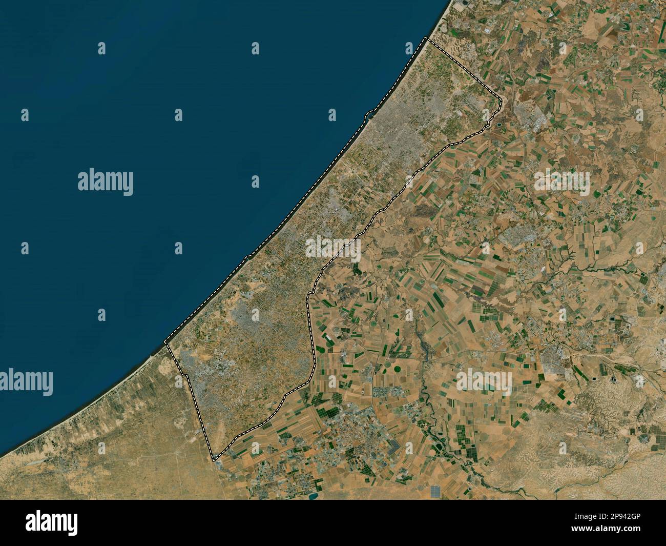 Striscia di Gaza, regione della Palestina. Mappa satellitare ad alta ...