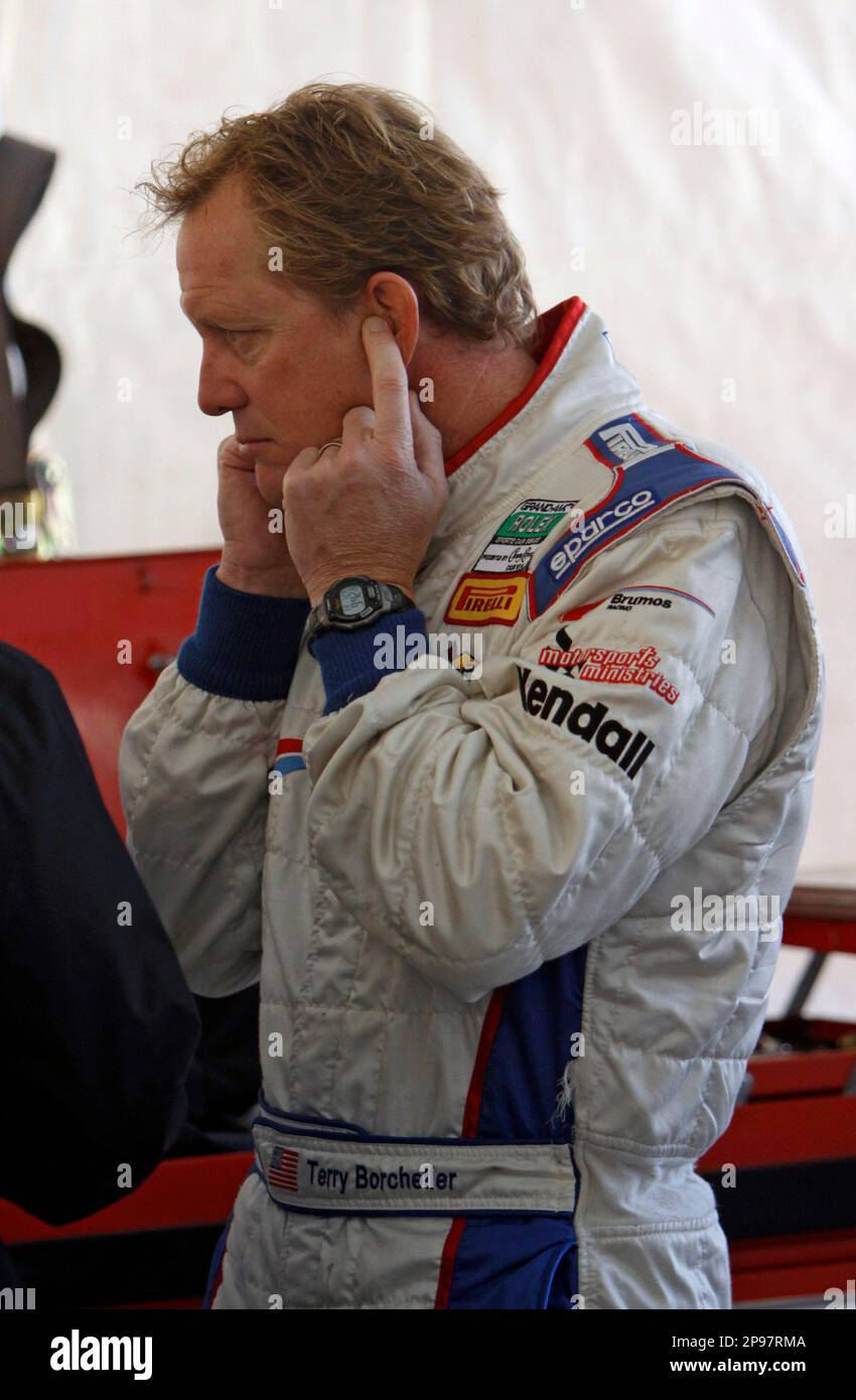 Driver Terry Borcheller of the Brumos driving team racing a Porsche ...