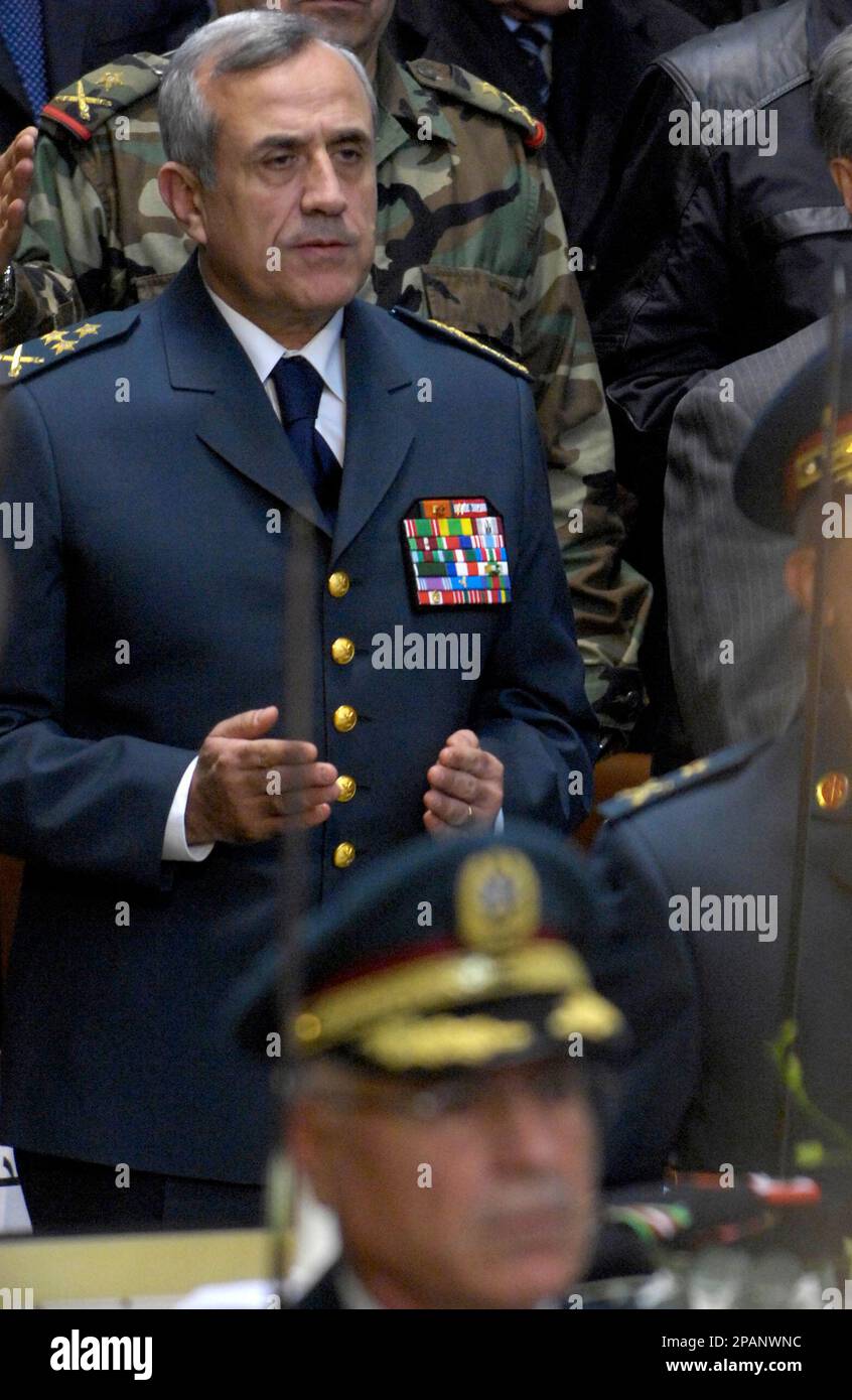 Army chief, Gen. Michel Suleiman prays during the funeral mass of slain ...
