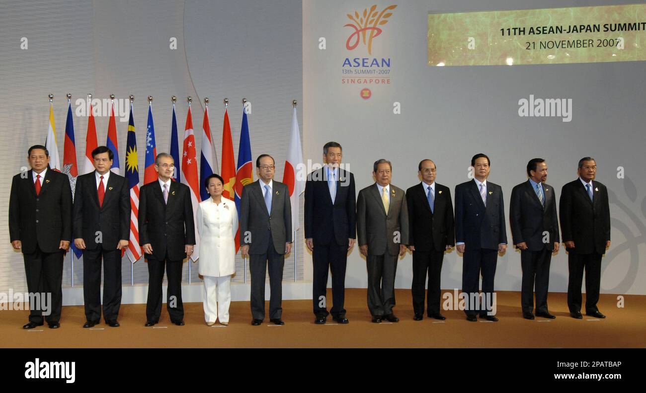 Japan and Southeast Asian leaders stand for group photograph during the ...