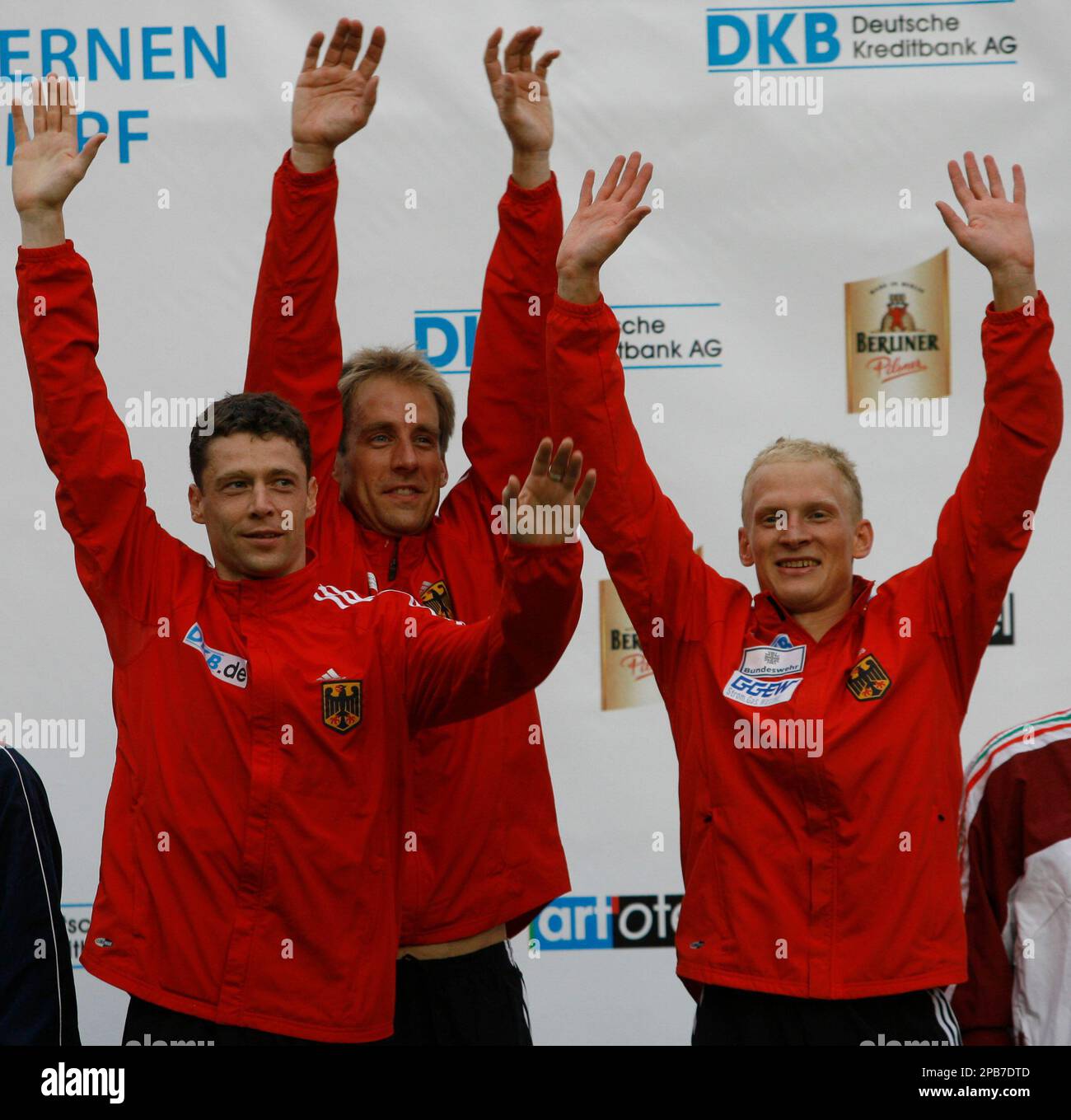 Die deutschen Fuenfkaempfer Eric Walther, Sebastian Dietz und Steffen ...