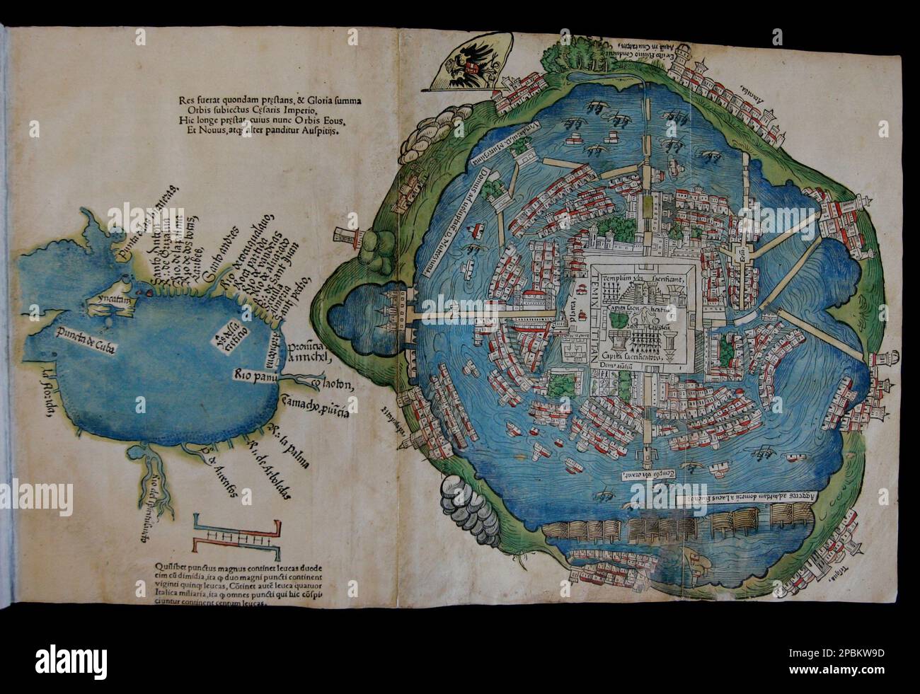 A fold-out from a book published in 1524 shows a map of the Aztec ...