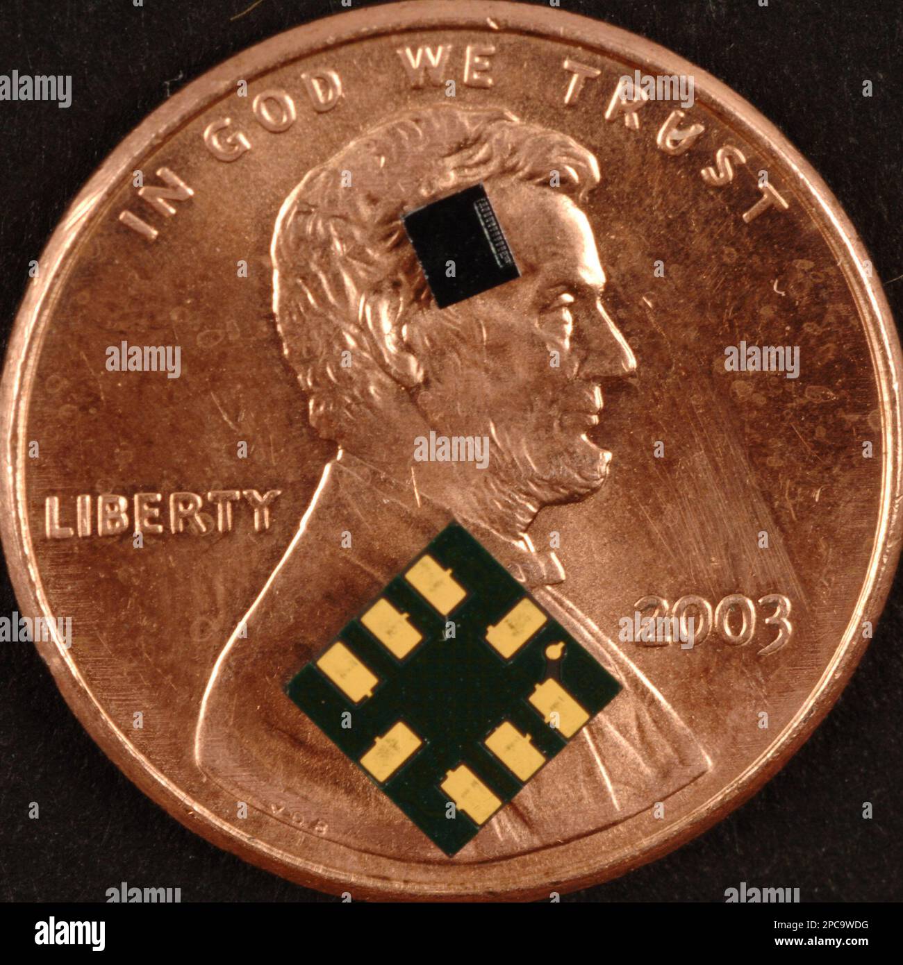 The mechanical part of a motion-sensing chip used in the controller for ...