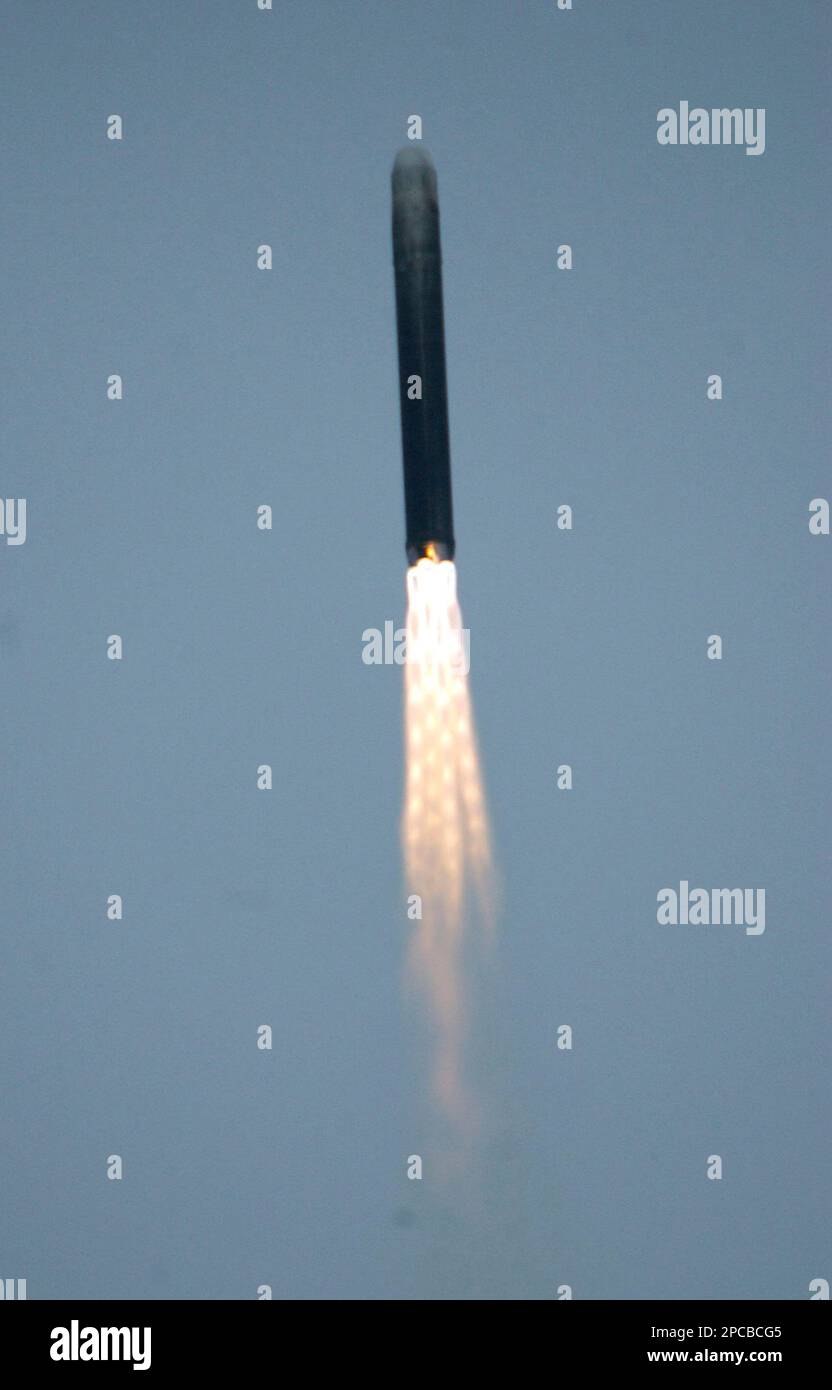 Intercontinental ballistic missile RS-18 launched from the Baikonur ...