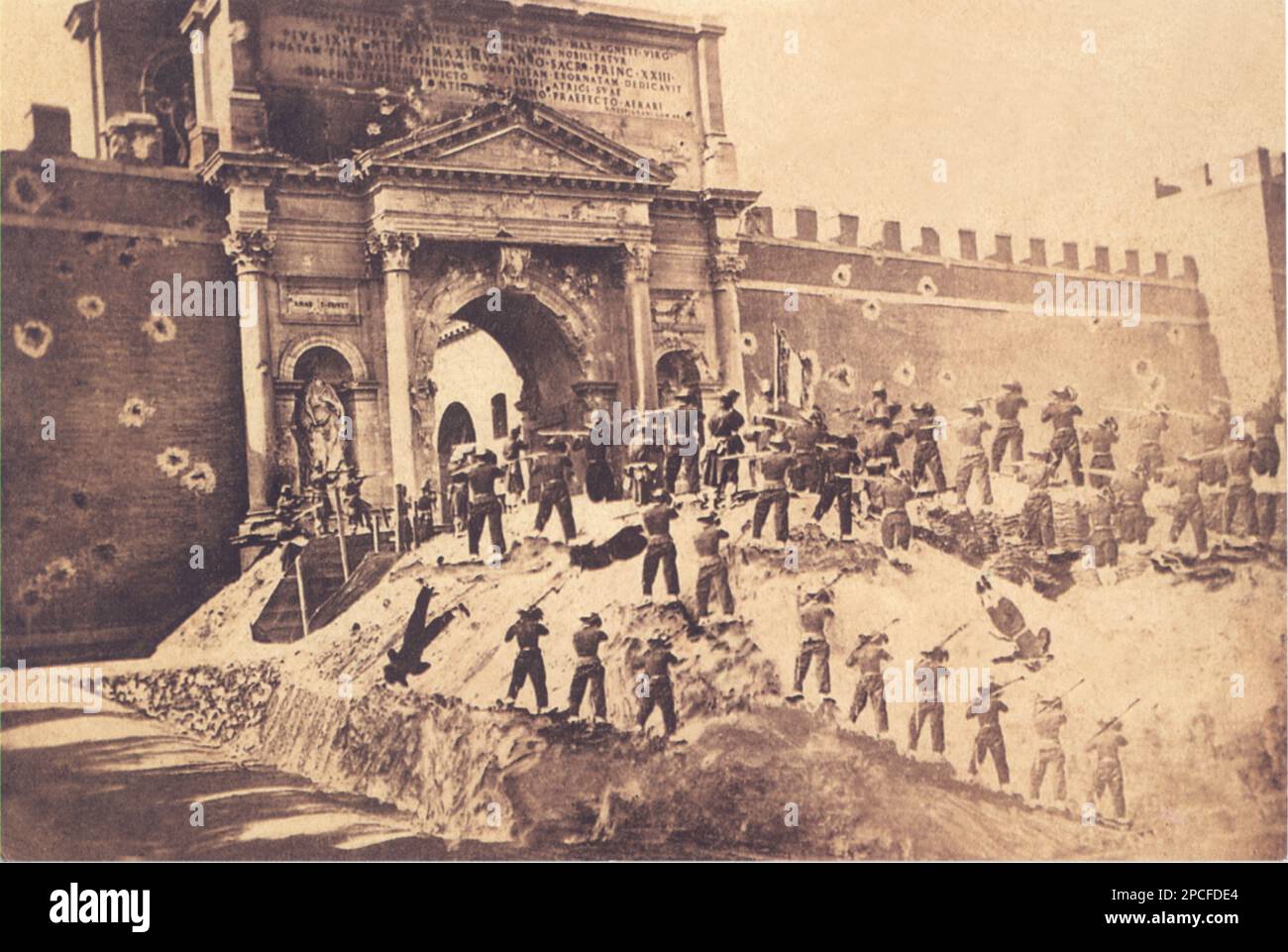1870 , 20 settembre , ROMA , ITALIA : La BRECCIA DI PORTA Pia in un fotomontaggio. La cattura di ...