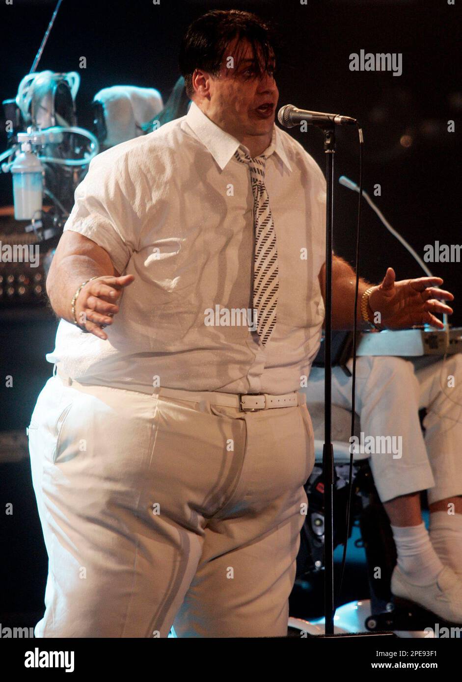 Singer of German rock group Rammstein, Till Lindemann, performs in a ...